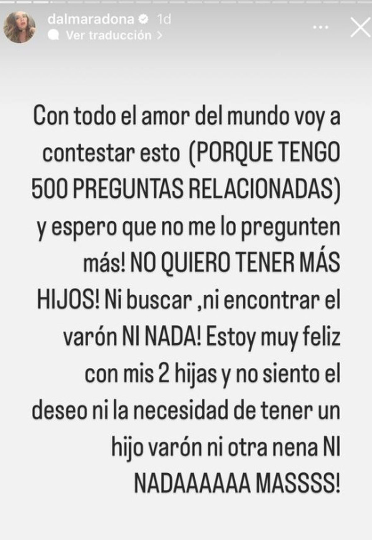 A Dalma Maradona le consultaron si quiere volver a ser madre y reaccionó mega picante
